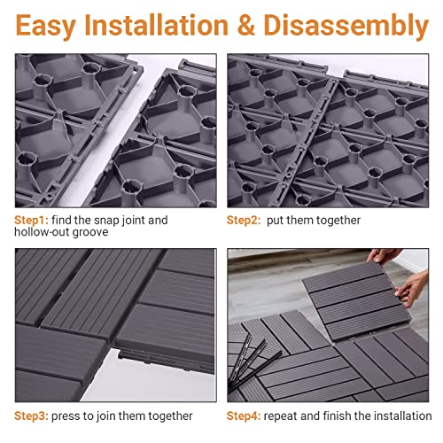 LYMJARD Outdoor Flooring, 9 Pack 12"x12" Plastic Patio Pavers, All Weather Interlocking Patio Tiles, Decking for Balcony Playhouse Porch Brownish Grey