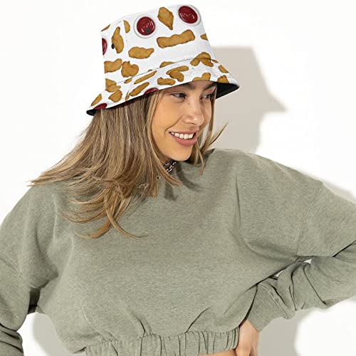 Vajriputra Fried Chicken Nuggets Summer Hats for Women, Unisex Bucket Hat Sun Hat Full Print Outdoor Beach Travel Adult Uniform Code