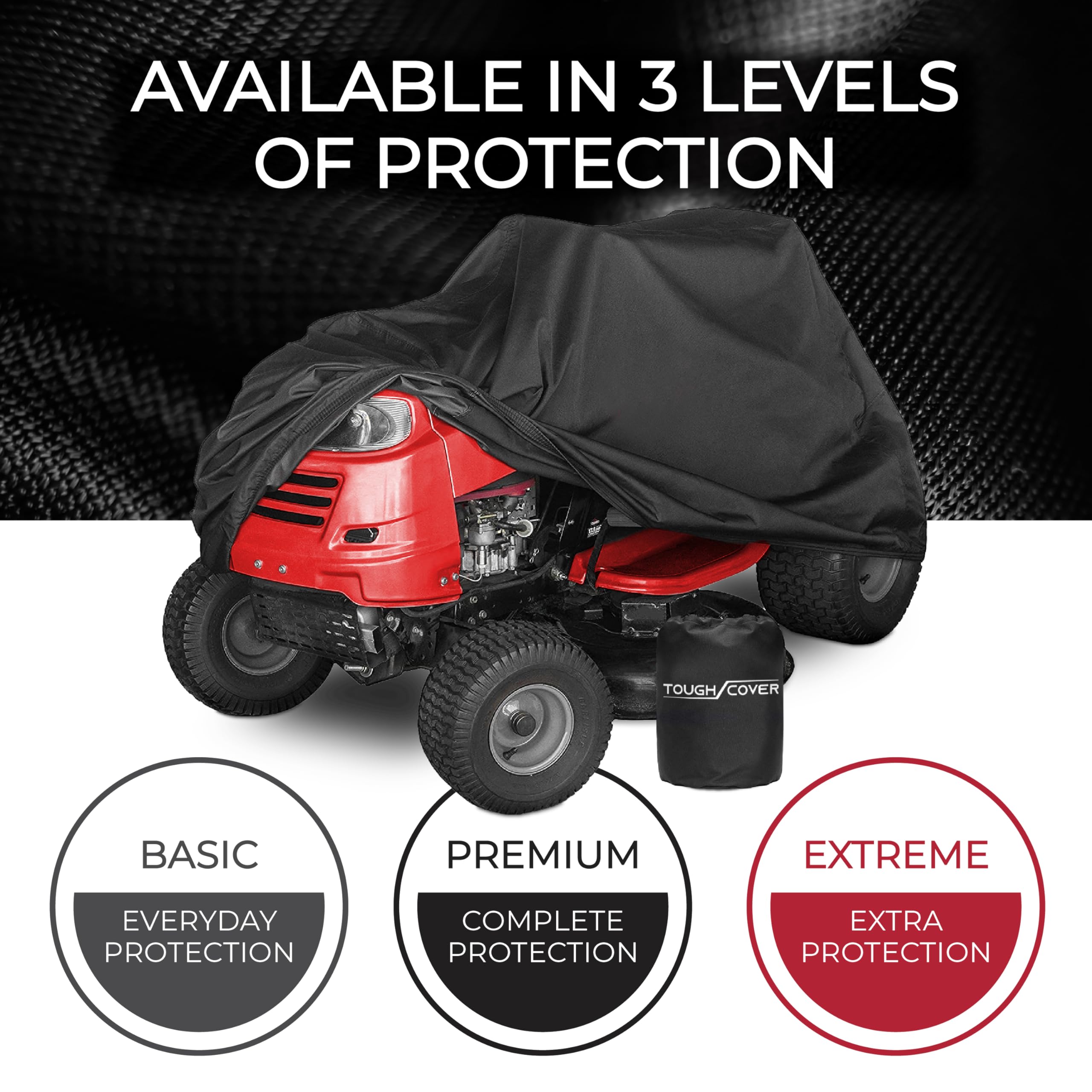 Tough Cover 210D Marine Grade Riding & Zero Turn Lawn Mower Cover - Waterproof UV Dust Dirt Wind Protection - Universal Fit Outdoor Storage (Black)