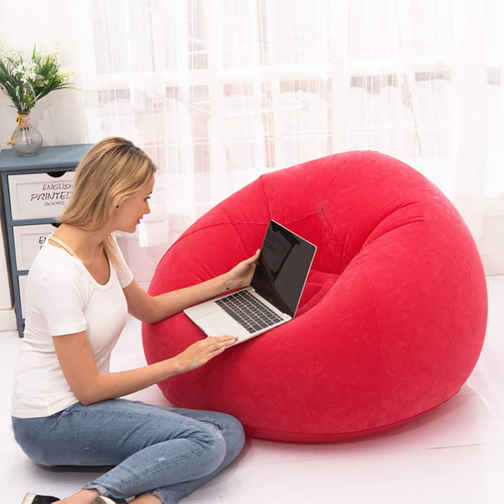 Bean Bag Chair, Foldable Flocking Inflatable Sofa, Outdoor Living Room Ultra Soft Lazy Sofa Couch Bean Bag Chair with 4-inch Foot Pump for Kids and Adults (Red)