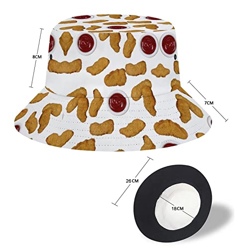 Vajriputra Fried Chicken Nuggets Summer Hats for Women, Unisex Bucket Hat Sun Hat Full Print Outdoor Beach Travel Adult Uniform Code