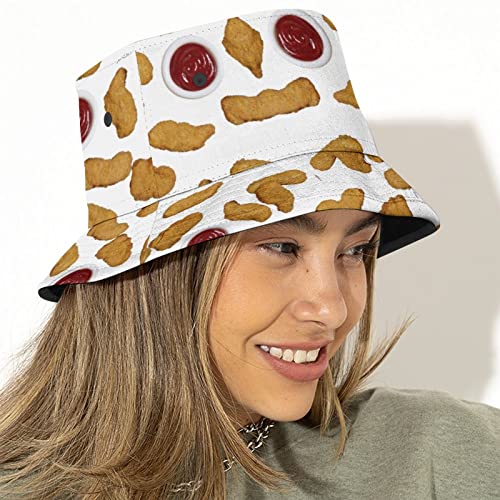 Vajriputra Fried Chicken Nuggets Summer Hats for Women, Unisex Bucket Hat Sun Hat Full Print Outdoor Beach Travel Adult Uniform Code