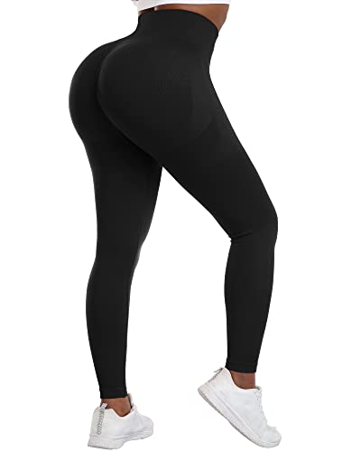 NORMOV 2 Piece Butt Lifting Workout Leggings for Women, Seamless Gym Scrunch Booty Lifting Sets(Black/Grey, XL)
