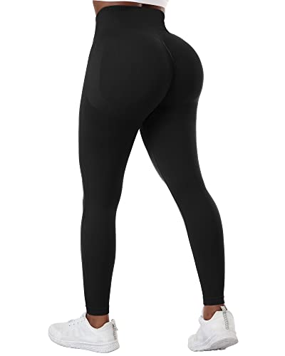 NORMOV 2 Piece Butt Lifting Workout Leggings for Women, Seamless Gym Scrunch Booty Lifting Sets(Black/Grey, XL)