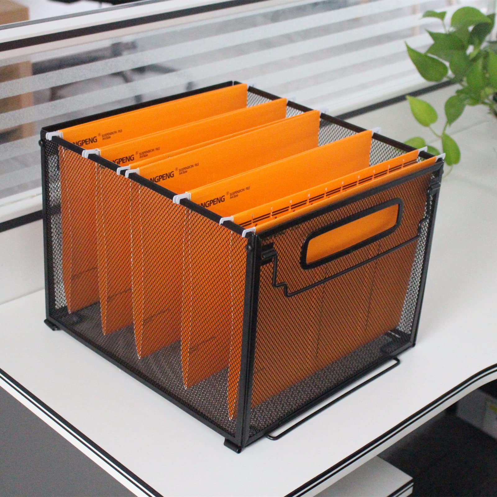 SETTFRFE Letter Size Hanging File Folder Organizer,Metal Filing Crate,File Basket for Hanging File,Black (Mesh metal)