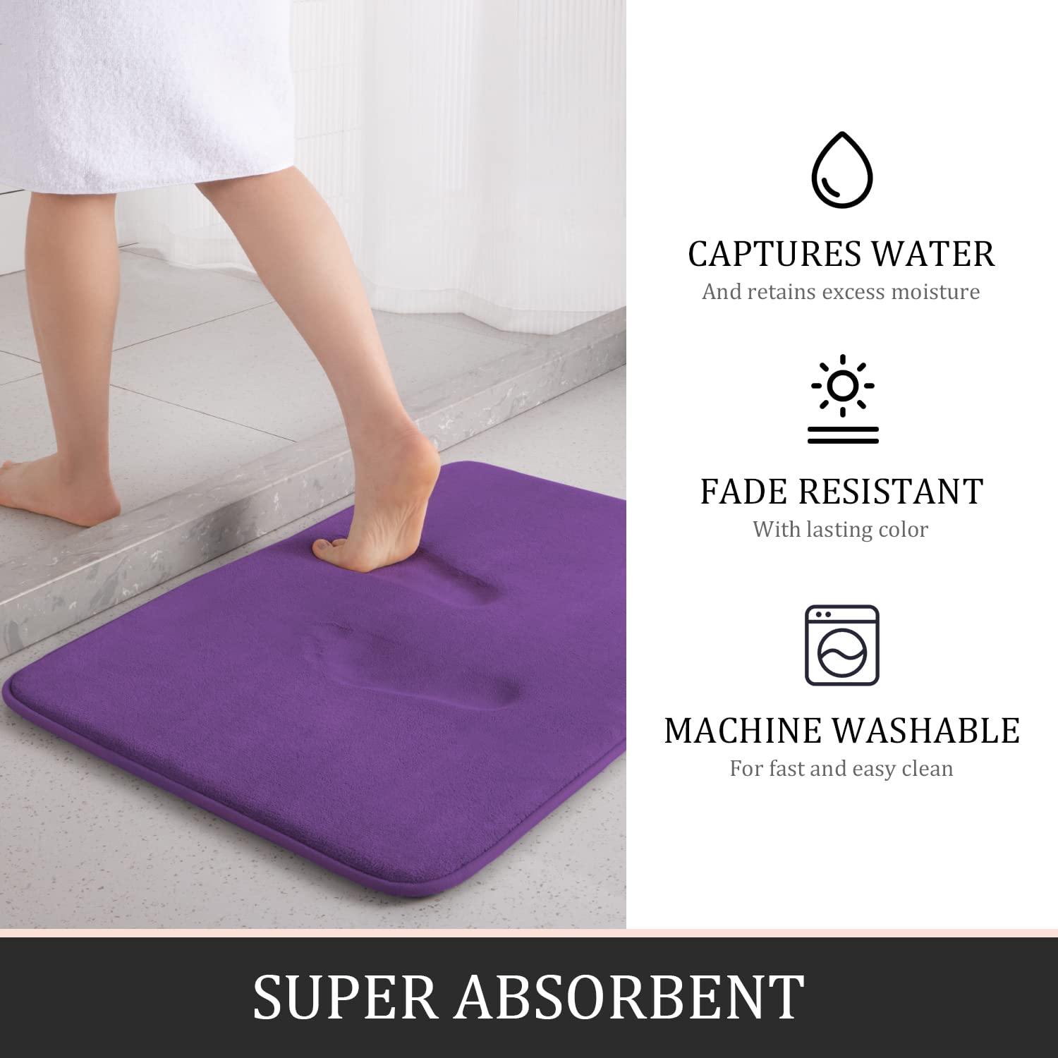 YIHOUSE Bathroom Rug Set 5 Piece, Memory Foam Bath Mat Set, Super Absorbent Bath Mats for Bathroom - Non-Slip & Washable Bath Rugs - Dry Quickly Bath Rugs, Purple
