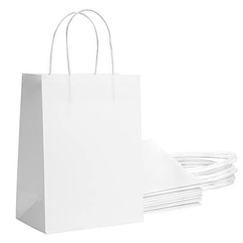 COGLARING Kraft Paper Gift Bags 6.3x3.2x8.3 100pcs White Thickened 120g w/Handles Bulk Wedding Birthday Party Favor Bags Retail Shopping Bag Craft Takeouts Business Bags