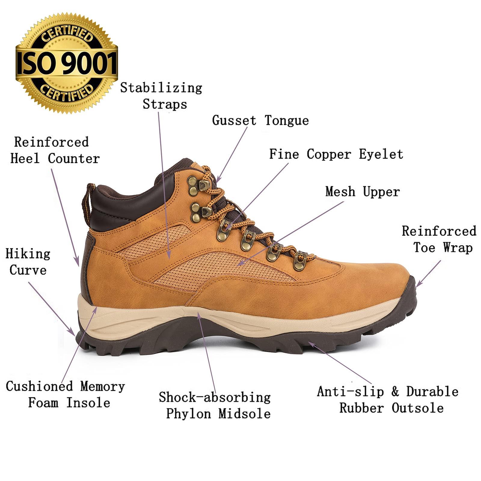 CC-Los Men's Waterproof Hiking Boots Work Boots Lightweight & All Day Comfort Black Size 8-14