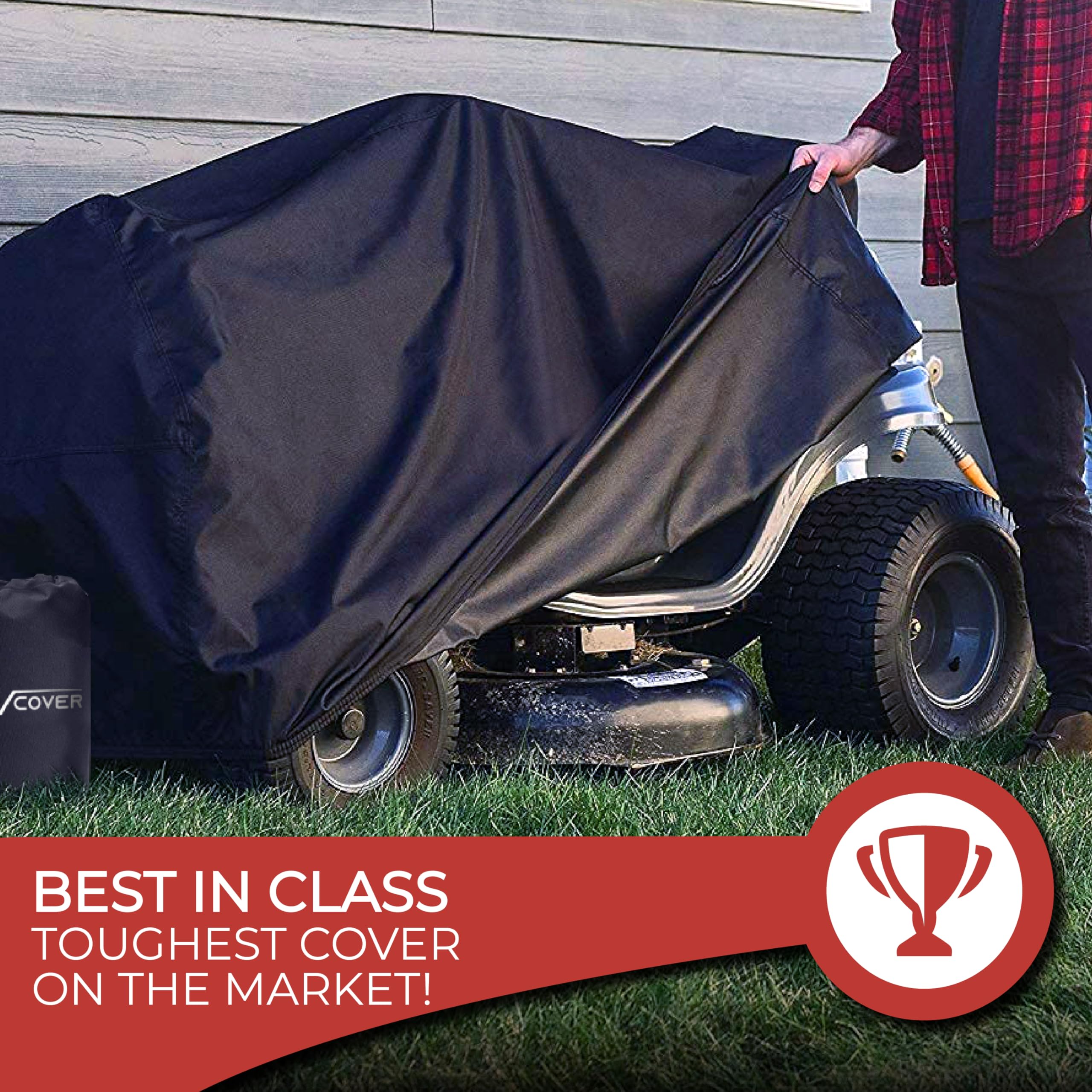 Tough Cover 210D Marine Grade Riding & Zero Turn Lawn Mower Cover - Waterproof UV Dust Dirt Wind Protection - Universal Fit Outdoor Storage (Black)