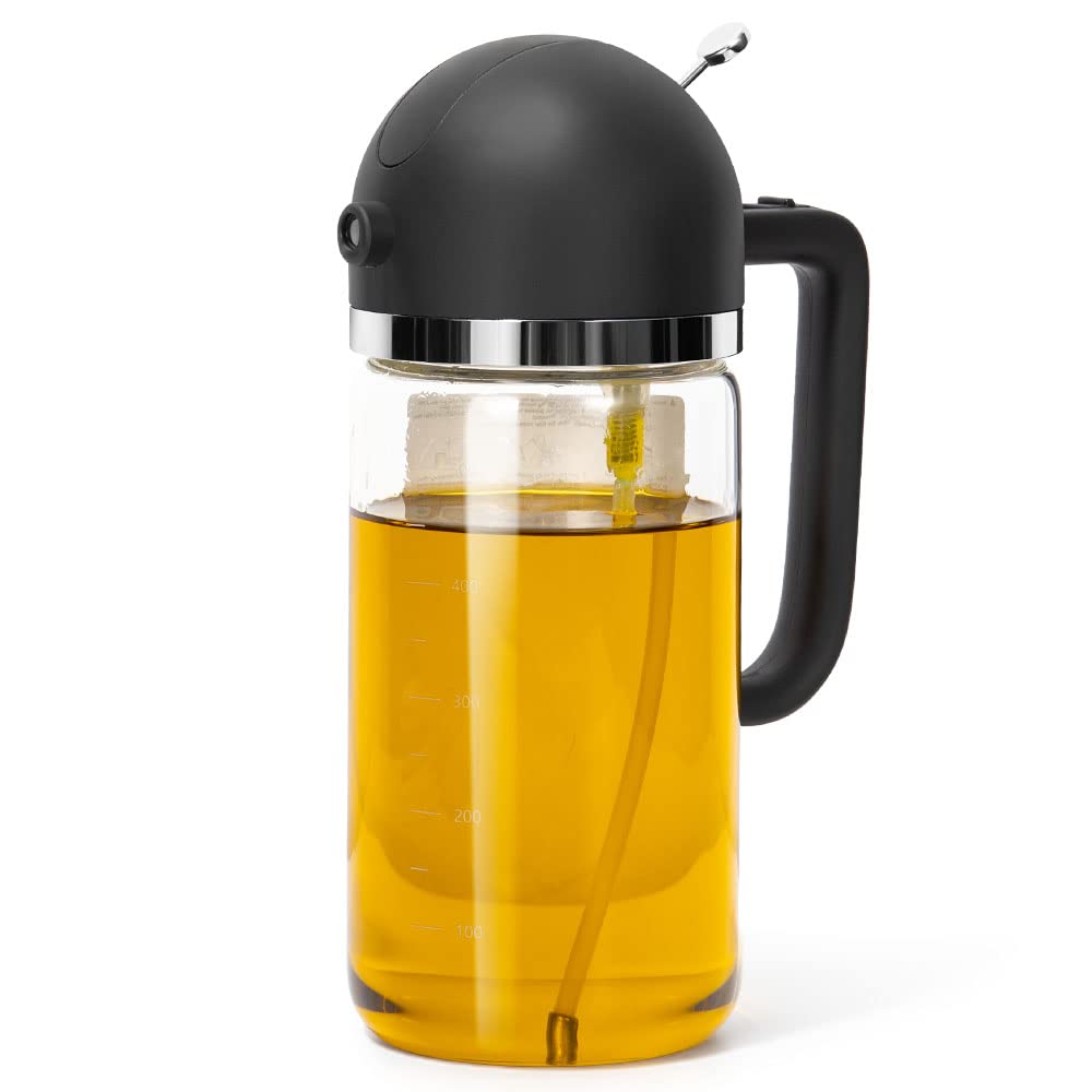 Oil Bottle Oil Sprayer for Cooking Olive Sprayer and Automatic Dispenser 2 in 1 500ML Mister for Kitchen BBQ Air Fryer Salad Baking (Black Fine Packaging)