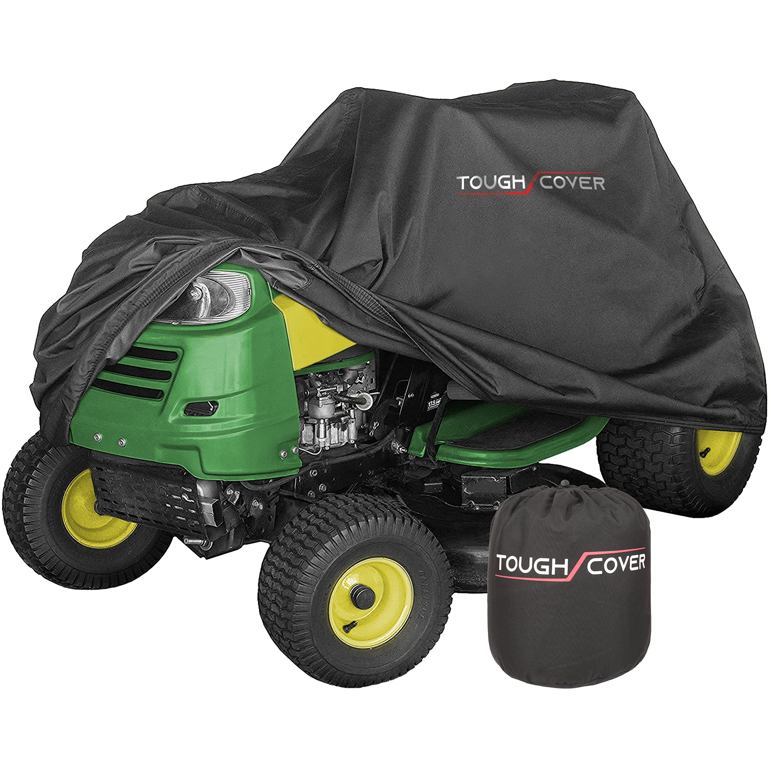 Tough Cover 210D Marine Grade Riding & Zero Turn Lawn Mower Cover - Waterproof UV Dust Dirt Wind Protection - Universal Fit Outdoor Storage (Black)