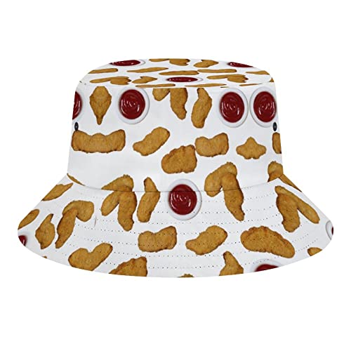 Vajriputra Fried Chicken Nuggets Summer Hats for Women, Unisex Bucket Hat Sun Hat Full Print Outdoor Beach Travel Adult Uniform Code