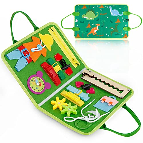 beefox Busy Board Montessori Toys for 1 2 3 4 Year Old -Fine Motor Skills & Travel Essentials Toys - Preschool Learning Activities Educational Gift for Toddlers (Dinosaur)
