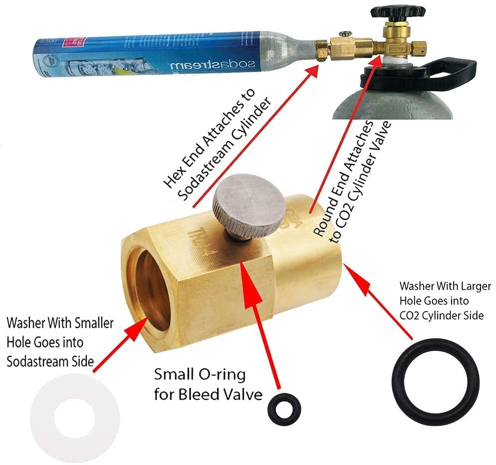 Farwind Home Use Soda Refill Bottle CO2 Cylinder Cartridges, Adapter Refills Connector Kit CGA320 to TR21-4, Thread Set Replacement Accessories for Soda Machine Tank, Gold