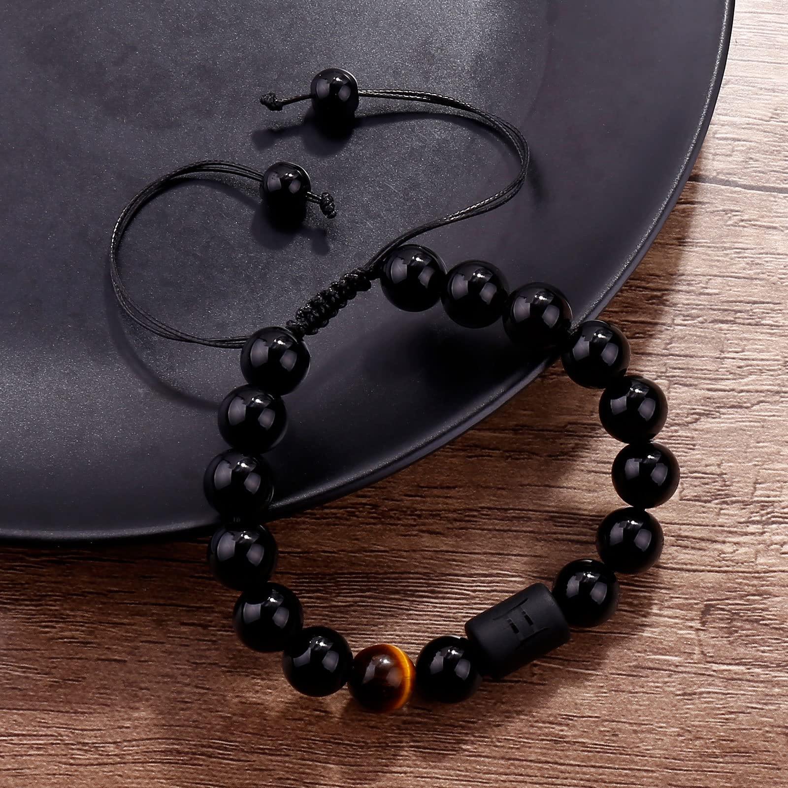 Zodiac Bracelet for Men Women 10mm Natural Black Onyx Stone Star Sign Constellation Horoscope Bracelet Gifts (Gemini)