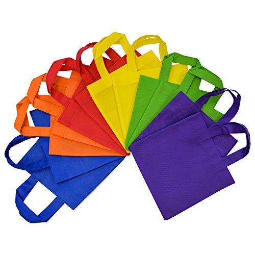 Kids Gift Bags - 12 Pack 6x6 Inch Extra Small Fabric Git Bags with Handles, Multi Color Cloth Fabric Reusable Totes Bulk, Neon Party Favor Bag for Kids Birthdays Parties, Gifts, Goodies, Treats, Candy