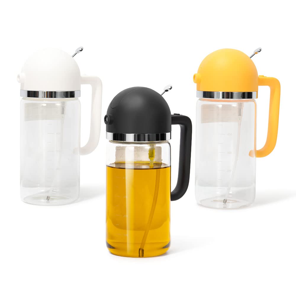 Oil Bottle Oil Sprayer for Cooking Olive Sprayer and Automatic Dispenser 2 in 1 500ML Mister for Kitchen BBQ Air Fryer Salad Baking (Black Fine Packaging)