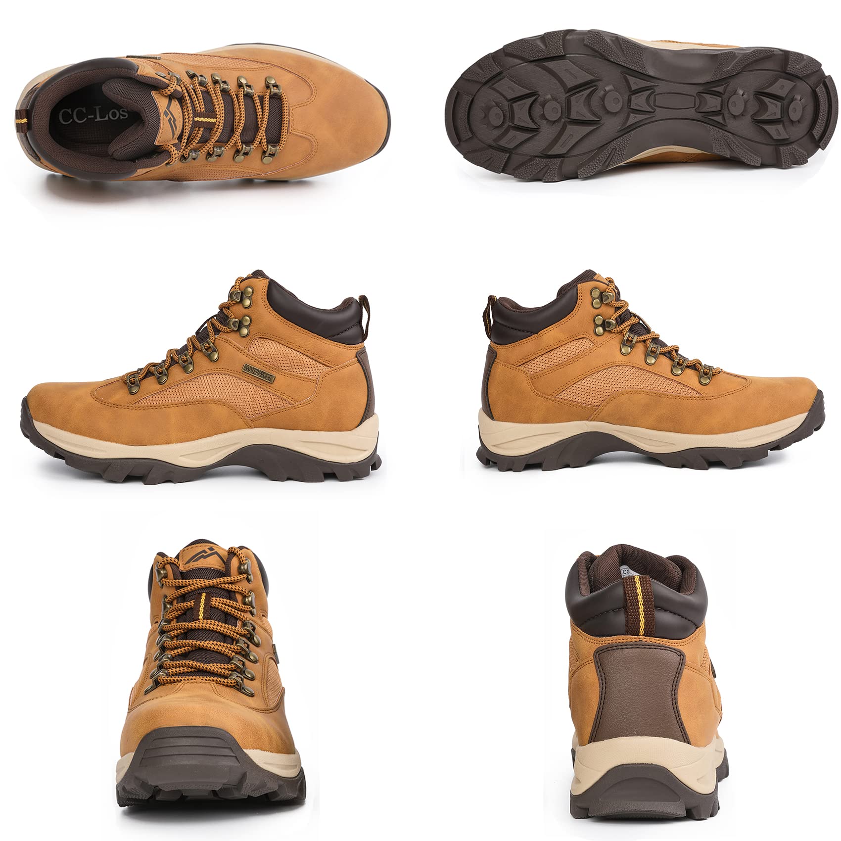 CC-Los Men's Waterproof Hiking Boots Work Boots Lightweight & All Day Comfort Black Size 8-14