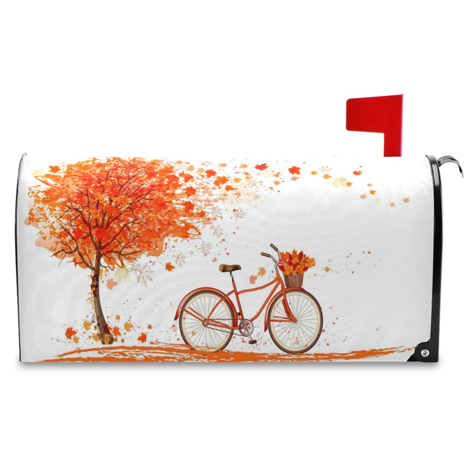 Vdsrup Maple Fall Autumn Mailbox Covers Magnetic Leaf Tree Bicycle Mailbox Cover Wraps Standard Size 18" X 20.7" Post Letter Box Cover Garden Decorations