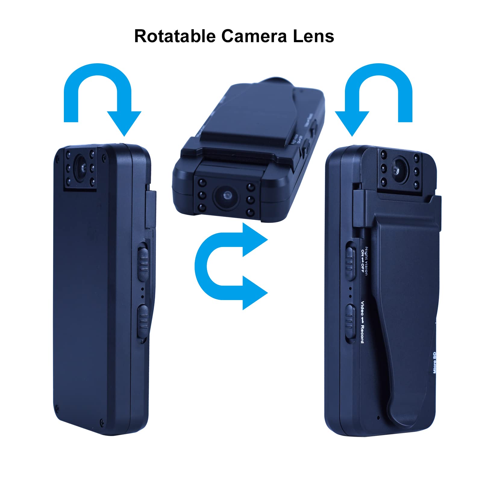 Mini Body Camera 1080P Small Video Cam 32GB Memory Card 17 Hours Recording Rotatable Camera Lens Night Vision Clip on Body Worn Cam Wearable Cameras for Home Outdoor Law Enforcement Security Guard