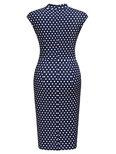 Miusol Women's Business Slim Style Ruffle Work Pencil Dress(X-Large, Navy Blue Polka Dot)