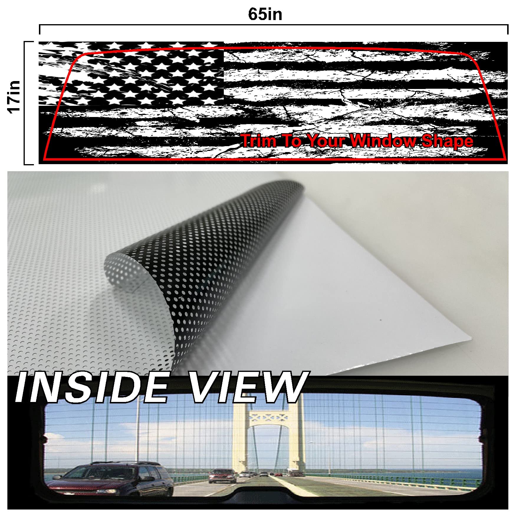 GRAPHIX EXPRESS Truck Back Window Graphics - Black and White American Flag Decal (P531 - Patriotic USA Flag - Universal See Through Rear Window Vinyl Wrap - Full Window Decals for Trucks