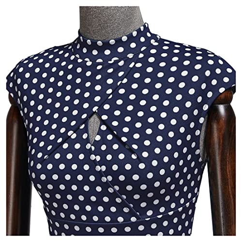 Miusol Women's Business Slim Style Ruffle Work Pencil Dress(X-Large, Navy Blue Polka Dot)