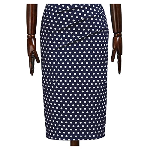 Miusol Women's Business Slim Style Ruffle Work Pencil Dress(X-Large, Navy Blue Polka Dot)