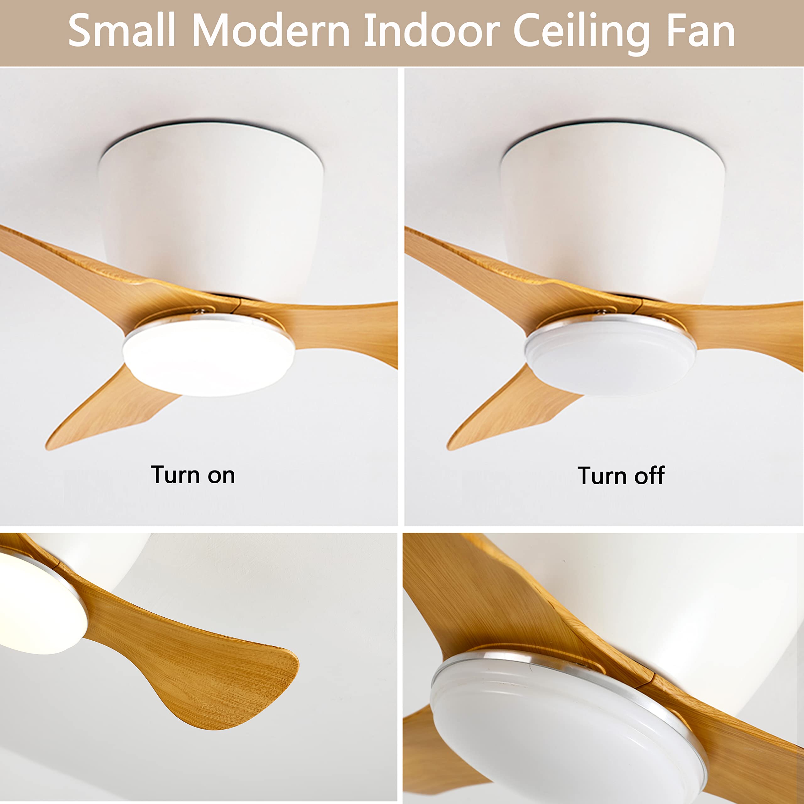 GESUM Flush Mount Ceiling Fans with Lights, 22'' Small Ceiling Fans Remote & APP Control, 3CCT Dimmable, Quiet DC Motor for Patio Kitchen Bedroom