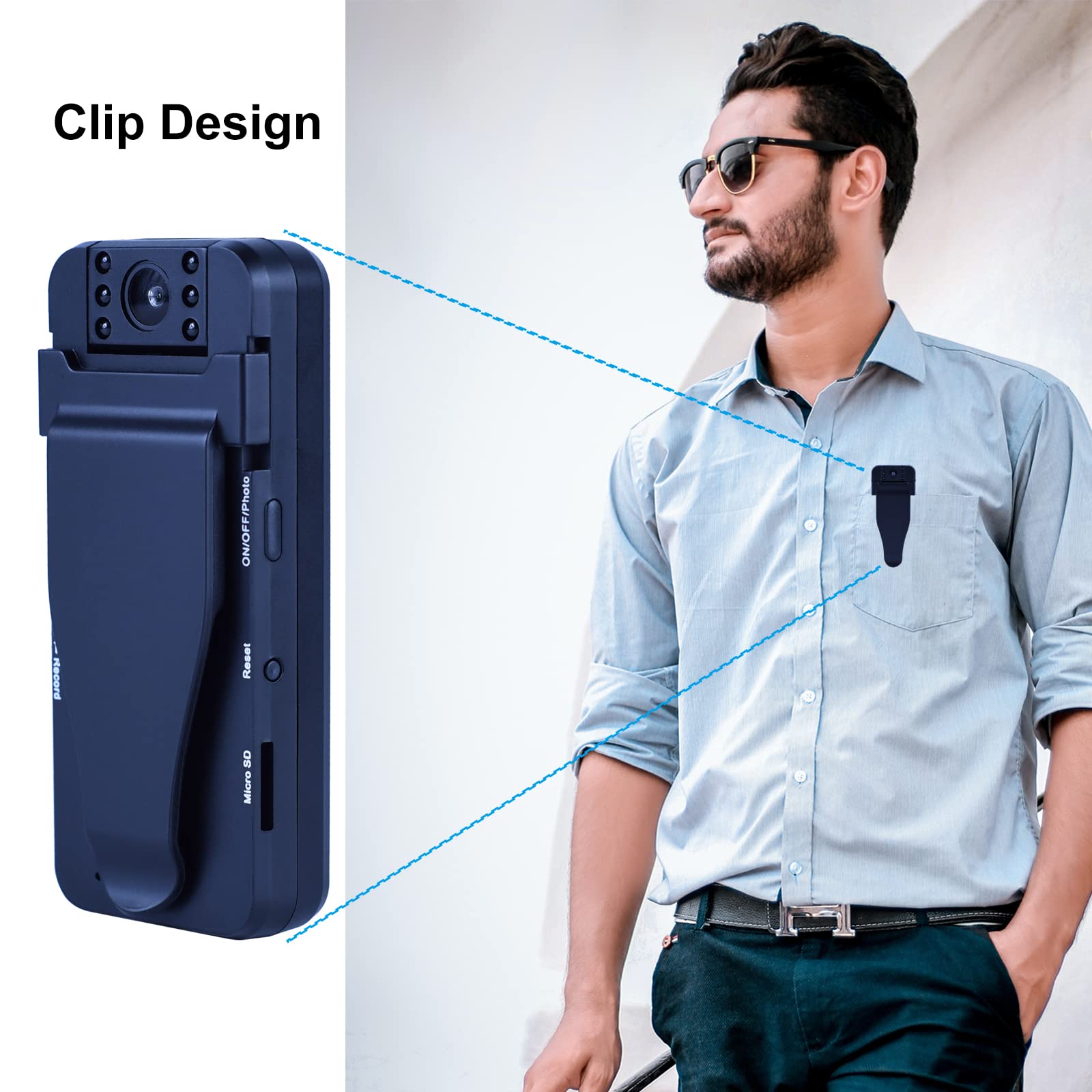 Mini Body Camera 1080P Small Video Cam 32GB Memory Card 17 Hours Recording Rotatable Camera Lens Night Vision Clip on Body Worn Cam Wearable Cameras for Home Outdoor Law Enforcement Security Guard