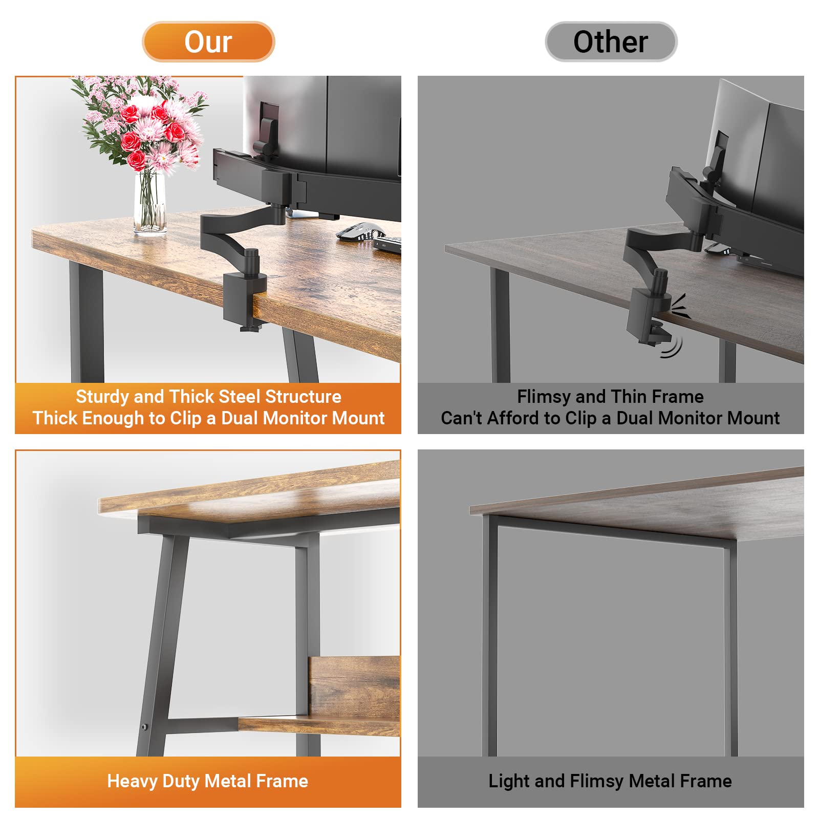 55 Inch Computer Desk, Desk with Monitor Stand, 55.2'' Office Laptop Table with Bookshelves, Study Writing Desk with Storage Bag and Hooks, Sturdy Desk for Home Office Workstation, Rustic