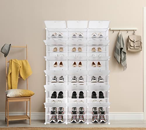 ASDET U&I Shoe Rack Organizer, 12 Tier Shoe Storage Cabinet 72 Pair Plastic Shoe Organizer 36 Grids Shoe Shelves for Closet Hallway Bedroom Entryway, White