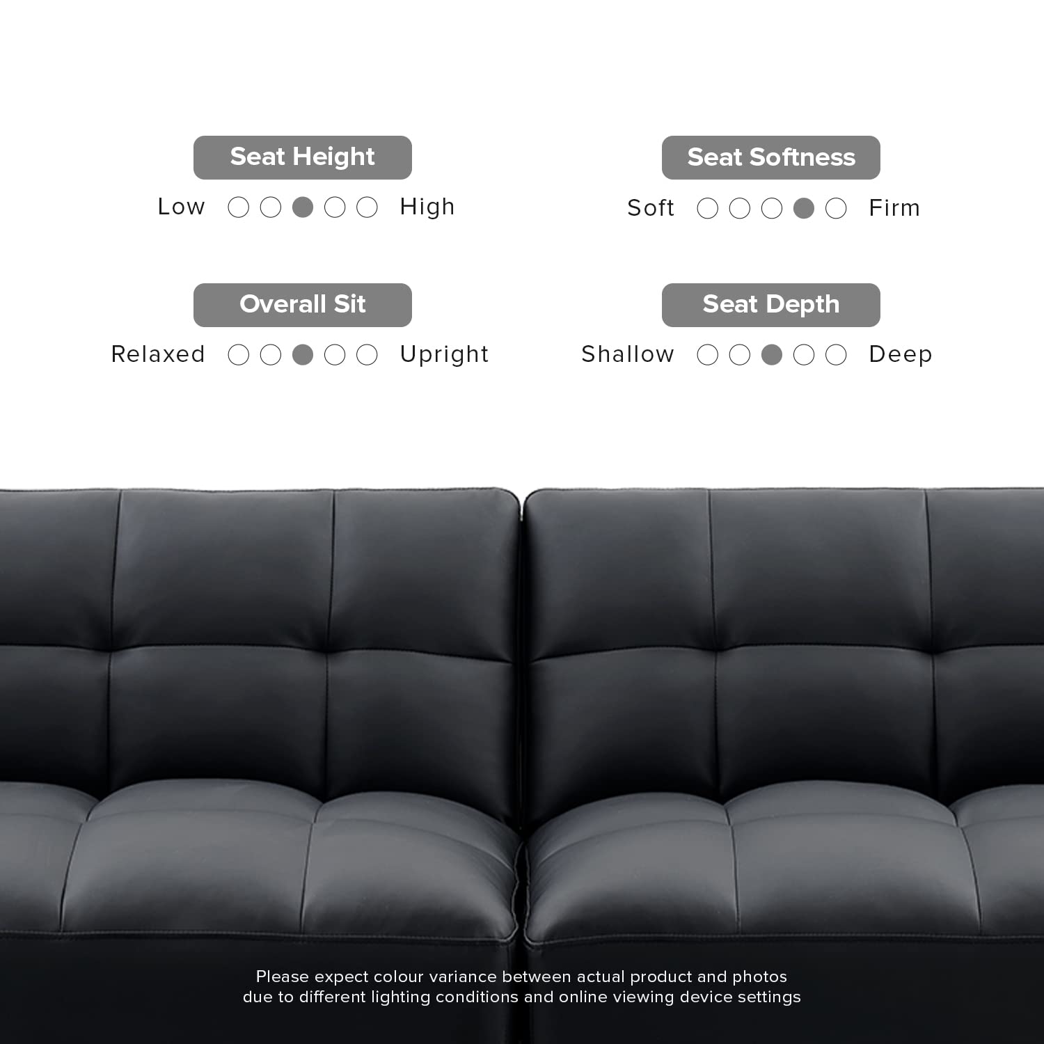 mopio Aaron 76.8" Couch, Small Futon Sofa Bed, Sleeper, Loveseat, Mid Century Modern Futon Couch, Sofa Cama, Couches for Living Room, Bedroom (Midnight Black, Faux Leather)
