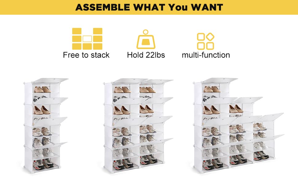 ASDET U&I Shoe Rack Organizer, 12 Tier Shoe Storage Cabinet 72 Pair Plastic Shoe Organizer 36 Grids Shoe Shelves for Closet Hallway Bedroom Entryway, White