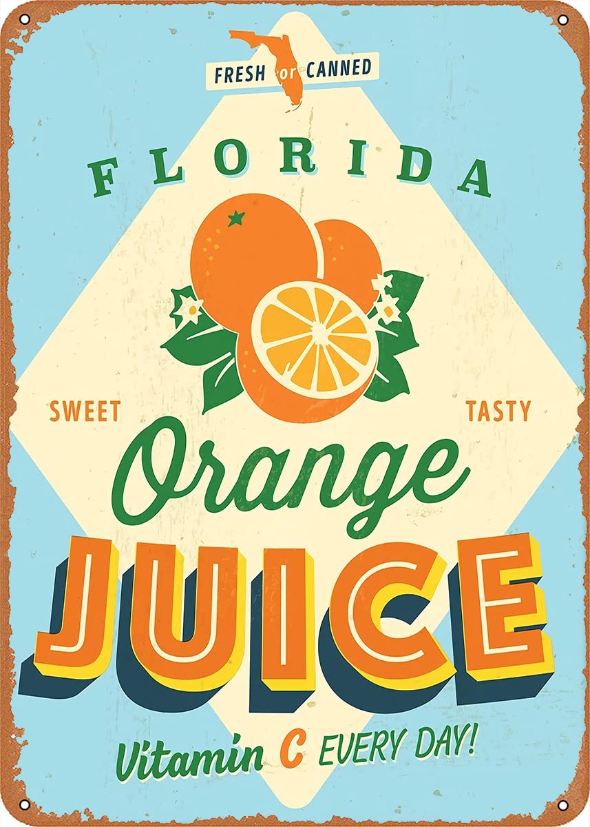 Decleezw Vintage Metal Sign Orange Juice Florida Wall Art Pub Bar Home Decor Print Poster 12x8 inch