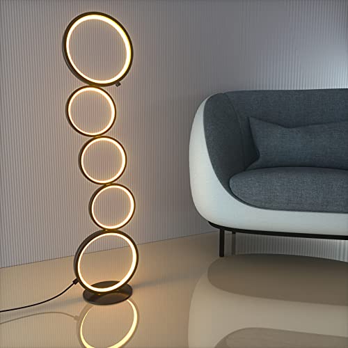 JIRTH LED Floor Lamp for Living Room 3 Brightness Levels Dimmable Touch Switch Modern Ring Tall Standing Lamp 42 Inches 36w Art Deco Floor Light for Bedroom Home Office Reading (Black)