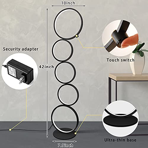 JIRTH LED Floor Lamp for Living Room 3 Brightness Levels Dimmable Touch Switch Modern Ring Tall Standing Lamp 42 Inches 36w Art Deco Floor Light for Bedroom Home Office Reading (Black)