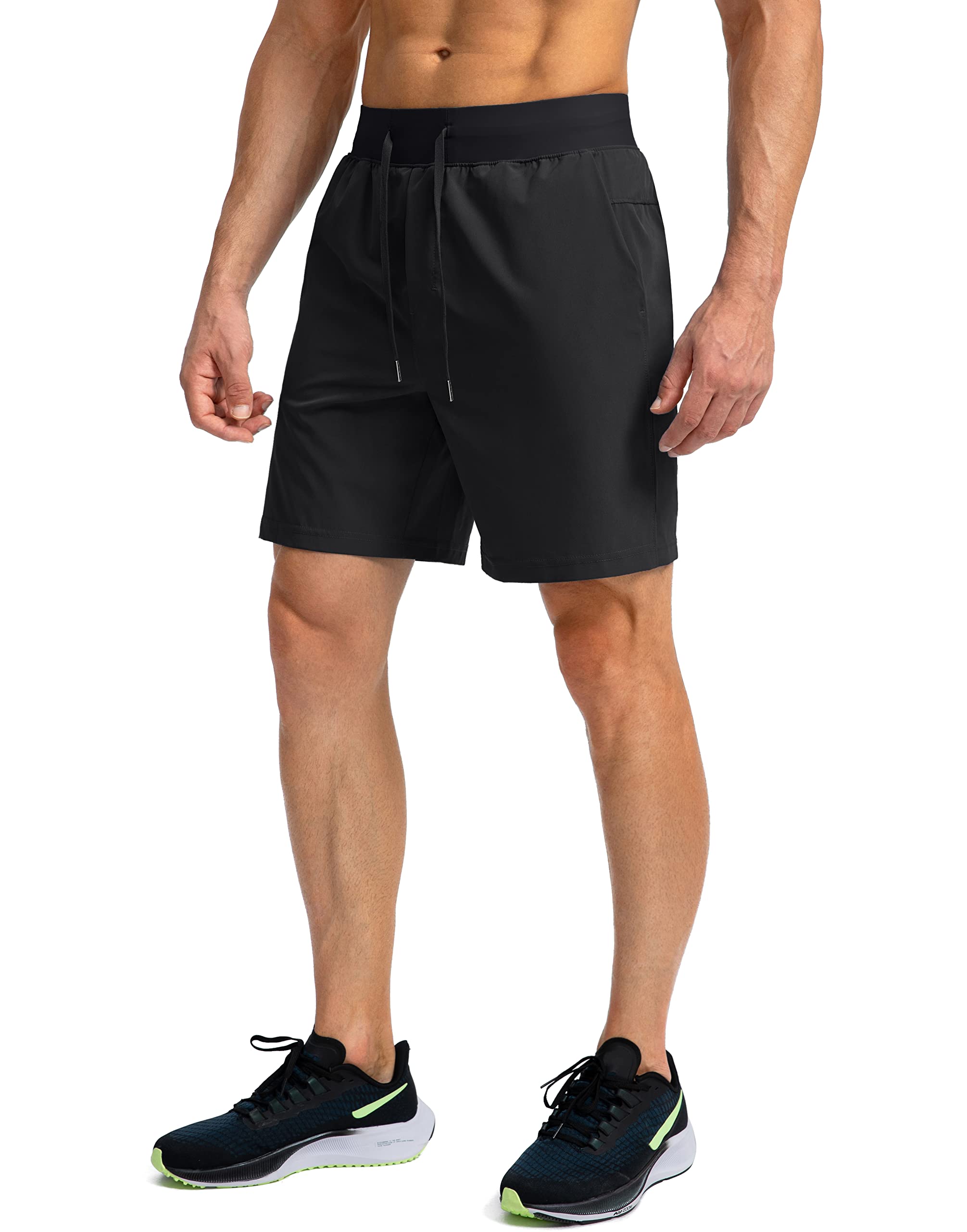 Men's Running Shorts with Zipper Pockets 7 Inch Lightweight Quick Dry Gym Athletic Workout Shorts for Men (Black, L)