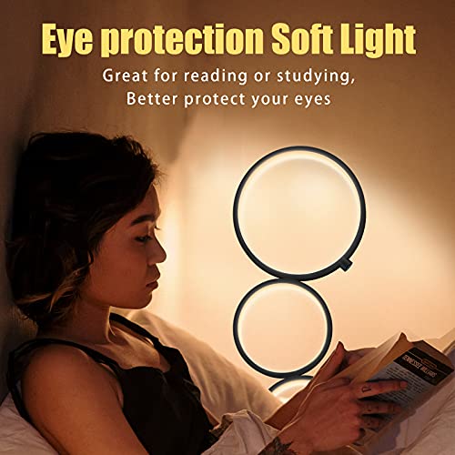 JIRTH LED Floor Lamp for Living Room 3 Brightness Levels Dimmable Touch Switch Modern Ring Tall Standing Lamp 42 Inches 36w Art Deco Floor Light for Bedroom Home Office Reading (Black)