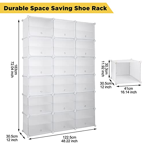 ASDET U&I Shoe Rack Organizer, 12 Tier Shoe Storage Cabinet 72 Pair Plastic Shoe Organizer 36 Grids Shoe Shelves for Closet Hallway Bedroom Entryway, White