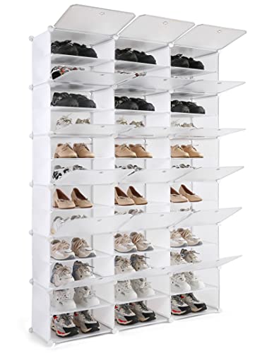 ASDET U&I Shoe Rack Organizer, 12 Tier Shoe Storage Cabinet 72 Pair Plastic Shoe Organizer 36 Grids Shoe Shelves for Closet Hallway Bedroom Entryway, White