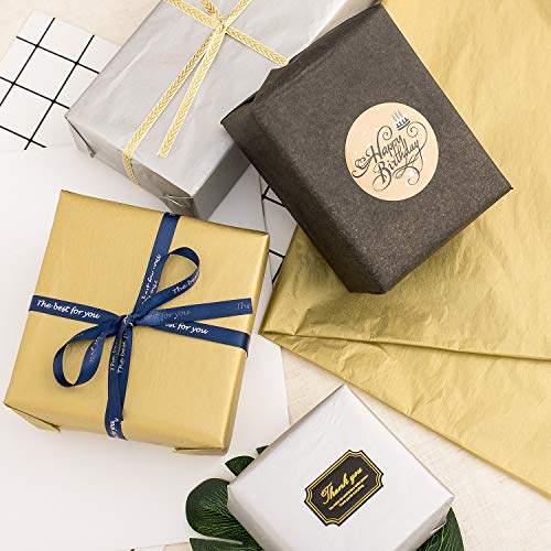 Whaline Metallic Tissue Paper GiftWrapping Paper, Large 20" x 28" for Home, Kitchen, Wine Bottles, DIY Art Craft, 60 Sheet(Gold, Silver and Black)