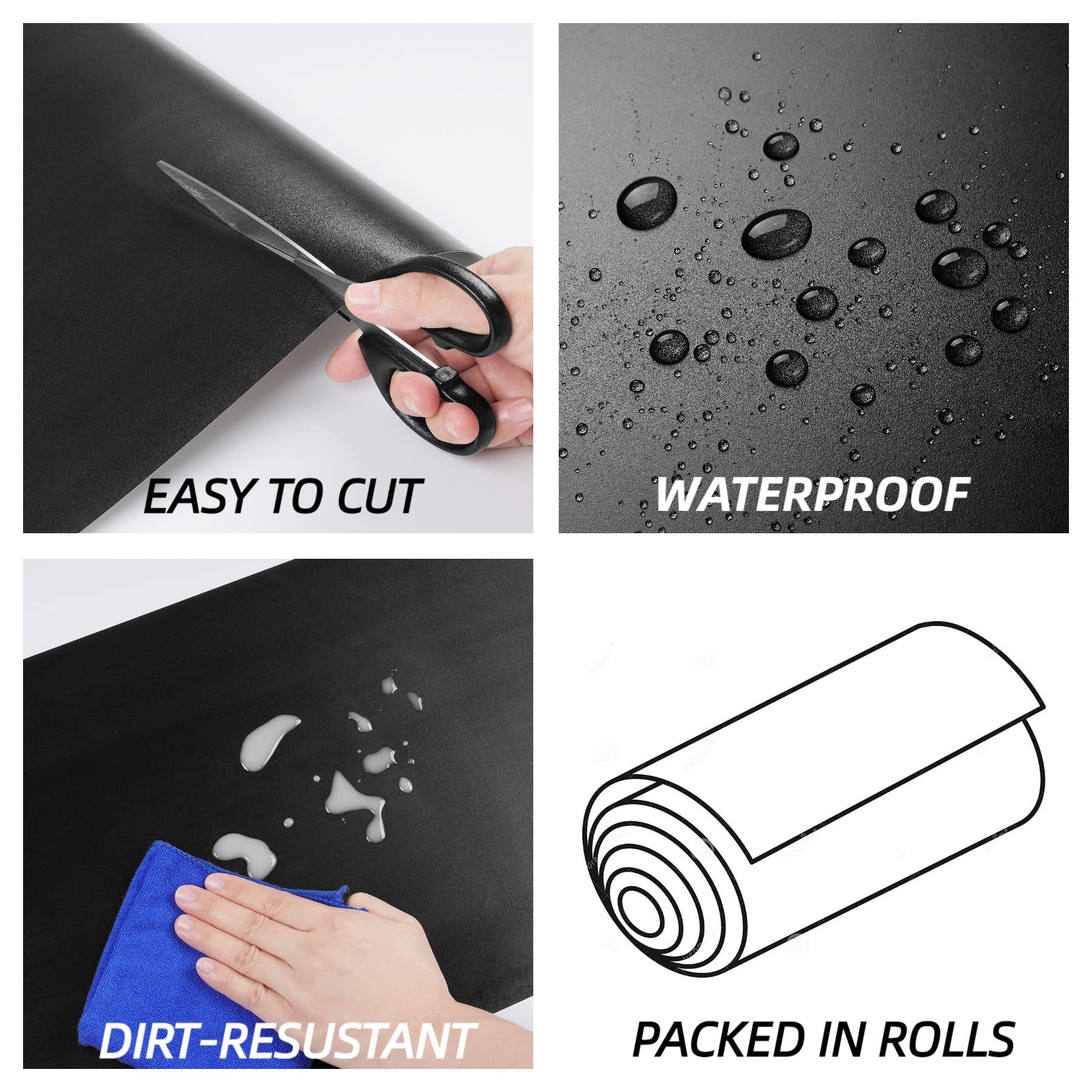 Decotalk Peel and Stick Floor Tile Waterproof Black Floor Tiles Vinyl Flooring for Kitchen Removable Vinyl Floor Tiles Stick and Peel Solid Black Bathroom Floor Tiles 12"x24" Flooring Planks for Floor