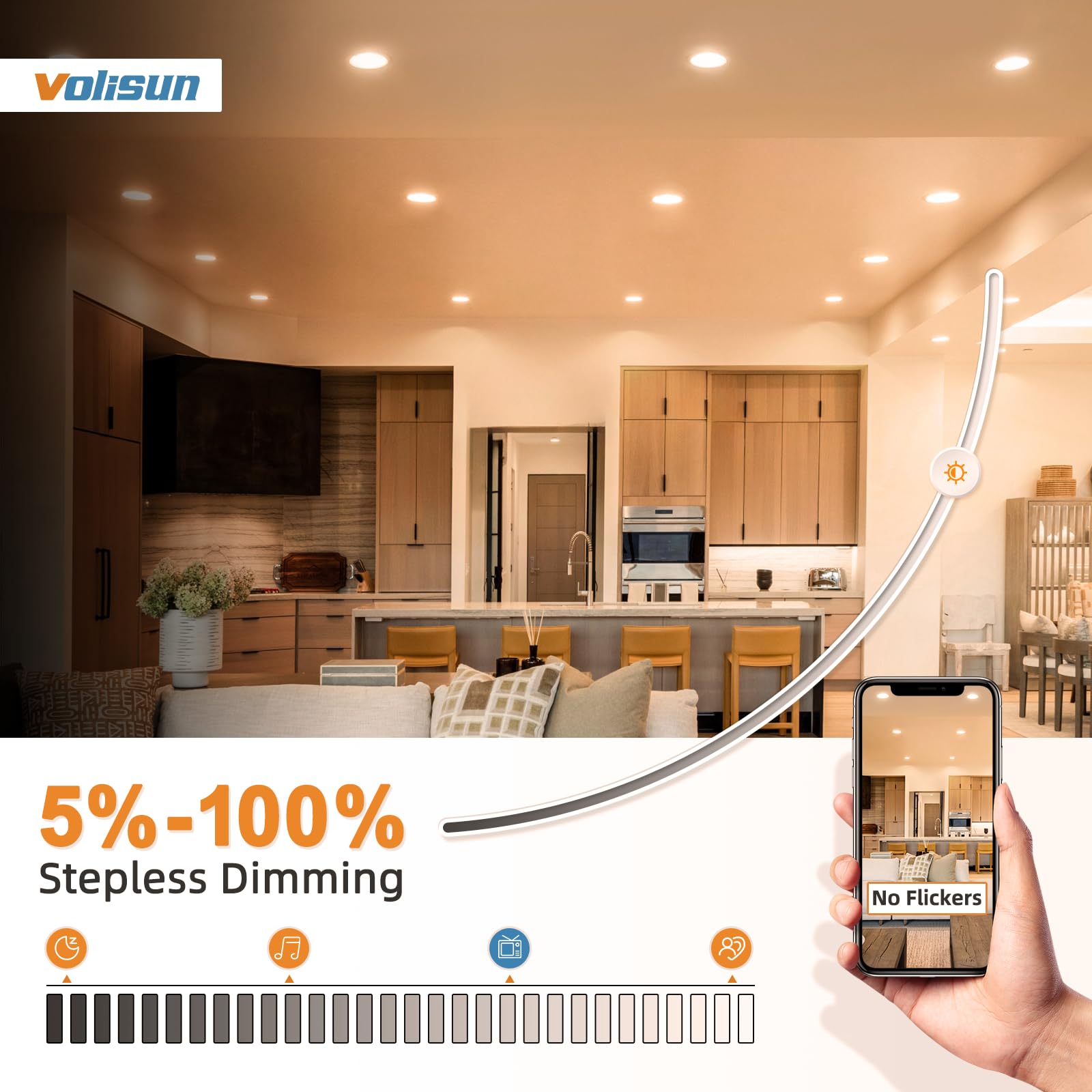 VOLISUN 24 Pack 4 inch Recessed Lighting, 5CCT LED Recessed Light with Junction Box, 2700K-5000K Selectable, 9.5W Eqv 80W, 810LM Dimmable Canless Wafer Downlight, LED Ceiling Light ETL Certificated