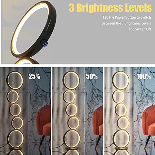 JIRTH LED Floor Lamp for Living Room 3 Brightness Levels Dimmable Touch Switch Modern Ring Tall Standing Lamp 42 Inches 36w Art Deco Floor Light for Bedroom Home Office Reading (Black)