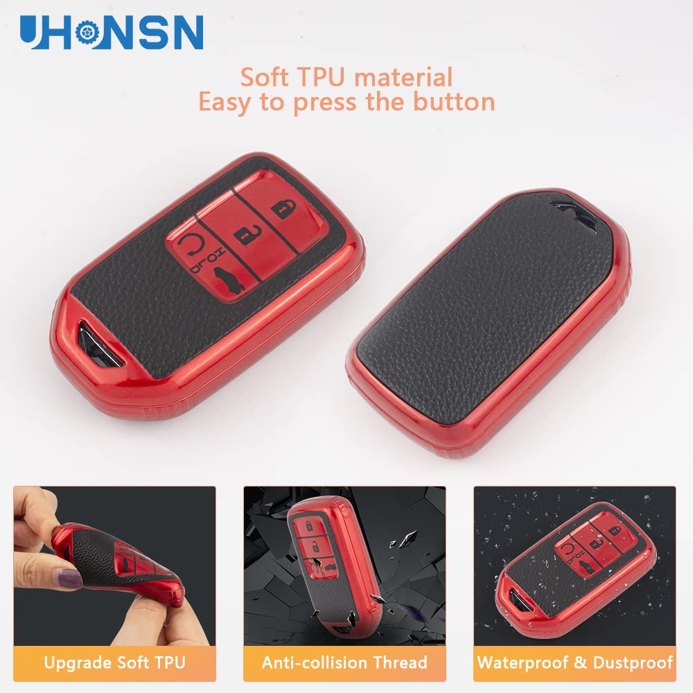 UHONSN Accessories for Honda Key Fob Cover Accord Civic Soft TPU Keys Full Covers Protector Case Pilot Odyssey Keychain Cute Girly Black & Red
