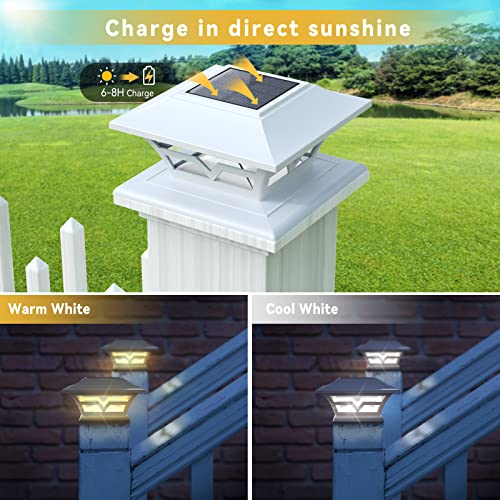 APONUO 4x4 Post Solar Lights 17 Lumens 1000mAh,Solar Post Cap Lights 2 Color Modes Fence Post Lights Solar Powered,Solar Post Lights Outdoor Waterproof for 4x4,6x6 Post Caps Wood,White,4 Pack