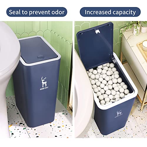 Trash Can, Plastic Garbage Can,2 Gallon Waste Basket for Bathroom, Bedroom, Modern Home Garbage Bin with Push Button, Office Trash Bin for Living Room,Toilet, Outdoor (Navy Blue)