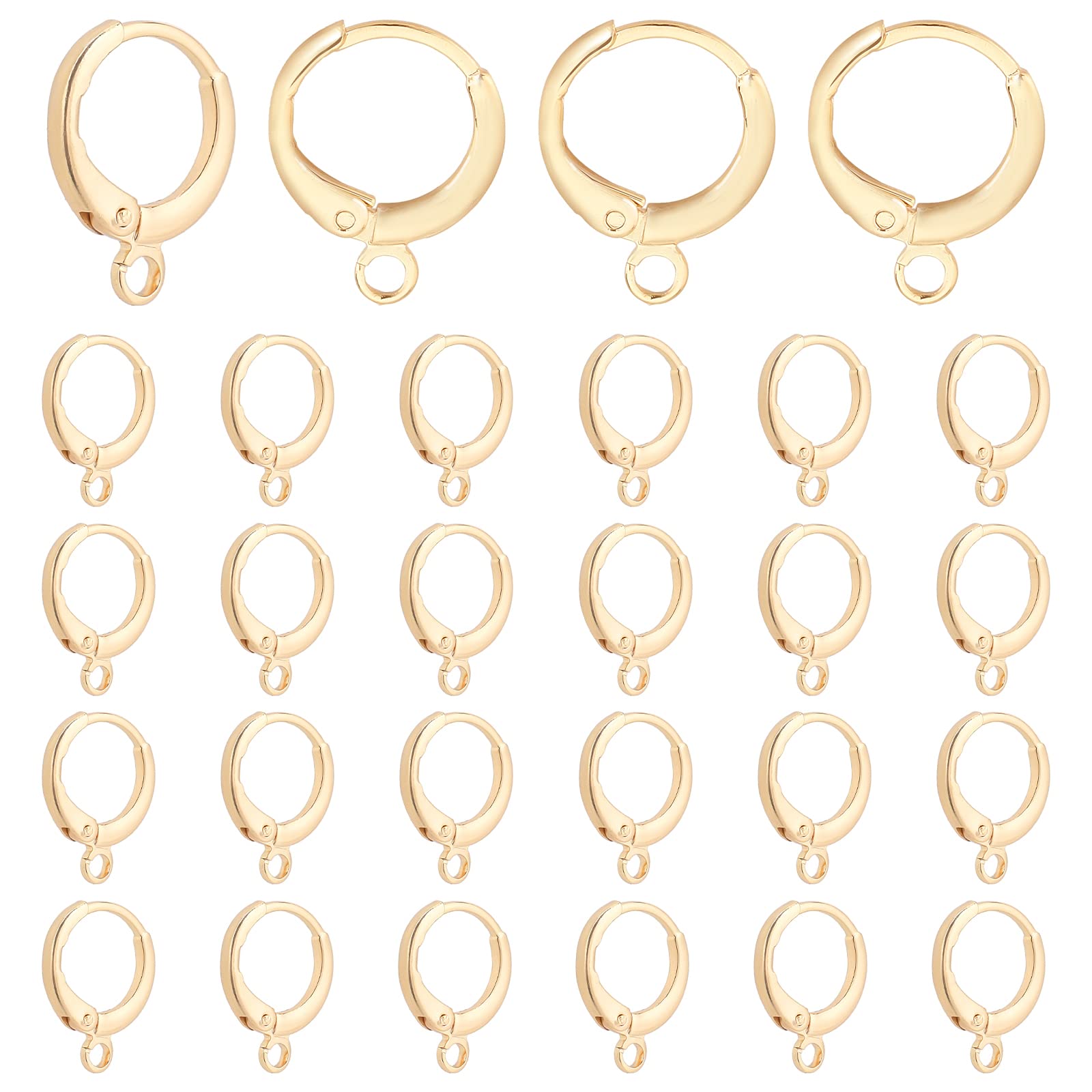 PH PandaHall 30pcs Earring Hooks Huggie Hoop Earring Findings 18K Gold Plated Lever Back Earring Hook 12 Gauge Gold Huggie Earring with Loop for Mom Women Men Earring Jewelry Making, 11.5x15x2mm