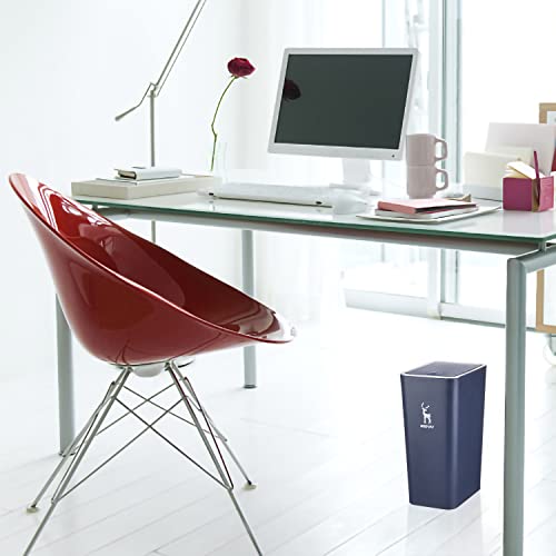 Trash Can, Plastic Garbage Can,2 Gallon Waste Basket for Bathroom, Bedroom, Modern Home Garbage Bin with Push Button, Office Trash Bin for Living Room,Toilet, Outdoor (Navy Blue)